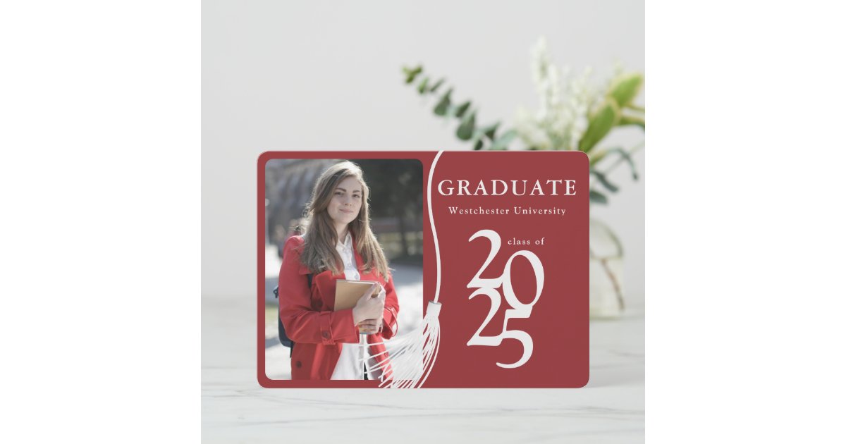 Modern Red Grad Photo Graduation 2025 Invitation | Zazzle