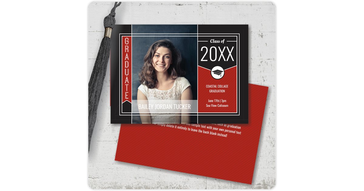 Modern Red Graduate Photo Graduation Announcement | Zazzle