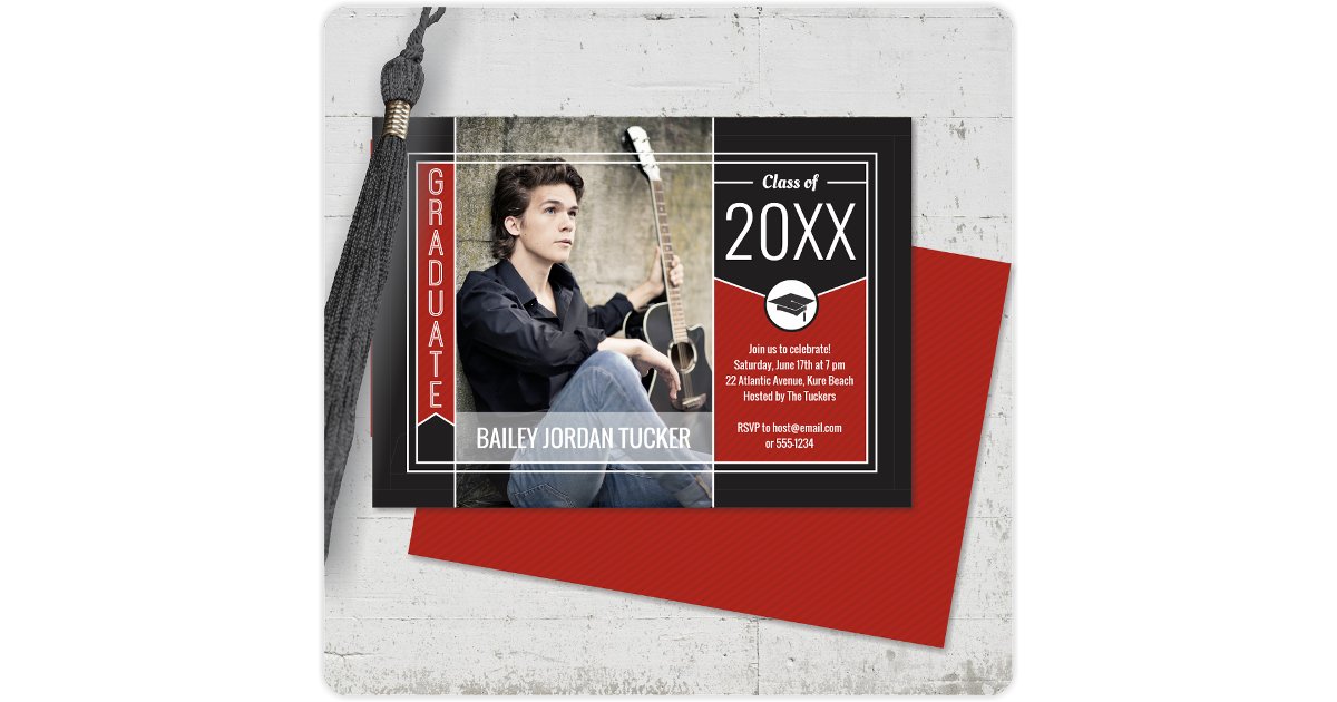 Modern Red Graduate Photo Graduation Invitation | Zazzle