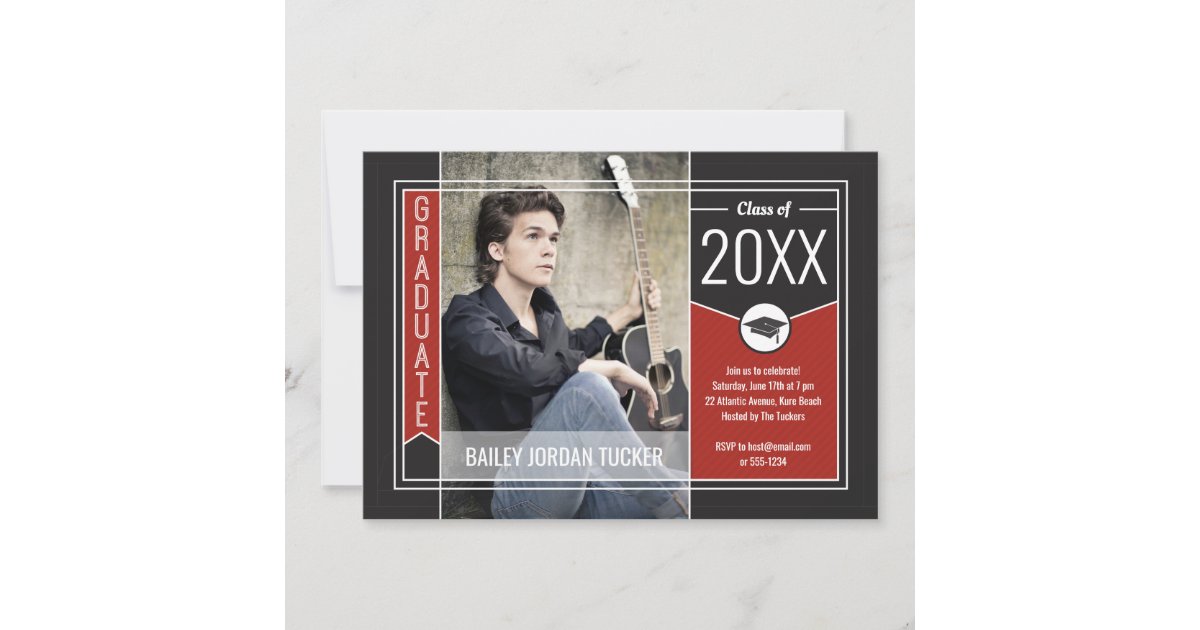 Modern Red Graduate Photo Graduation Invitation | Zazzle
