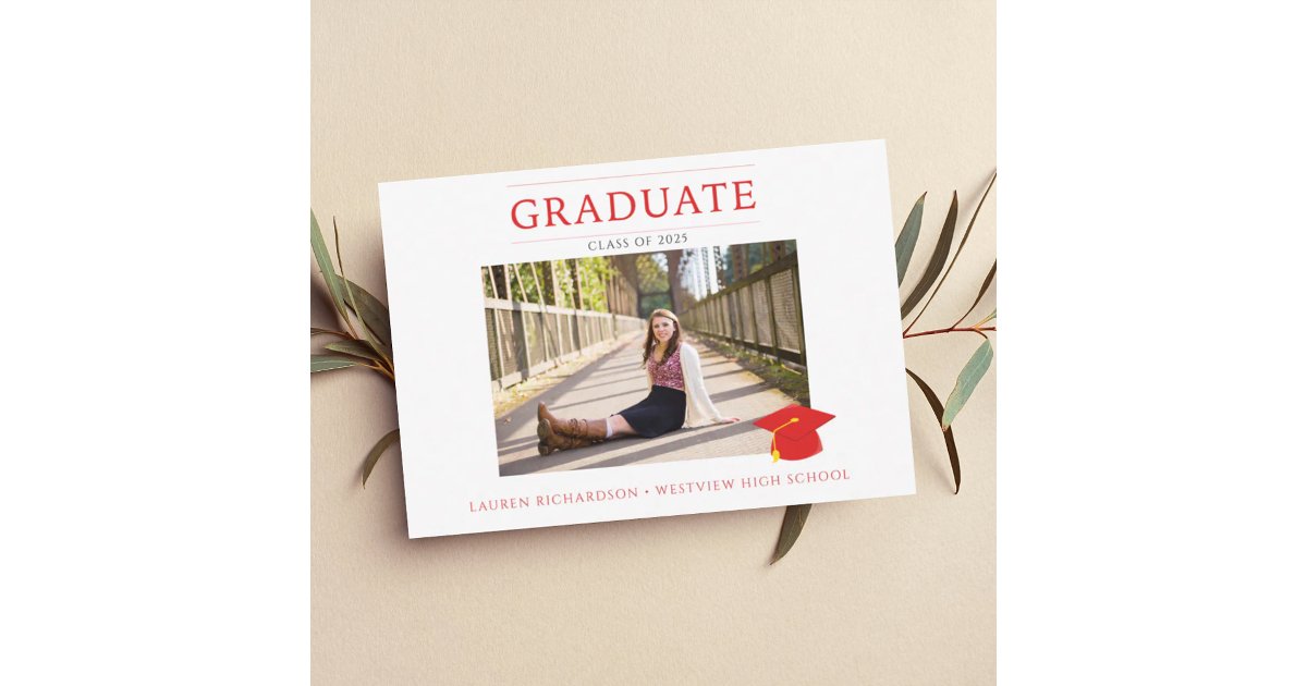 Modern Red Graduation Party Photo Invitation | Zazzle