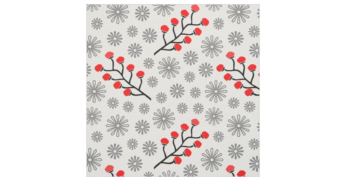 Modern Red & Gray Cotton (56" width) Fabric | Zazzle