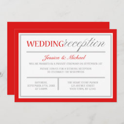 Modern Red & Gray Wedding Reception Invitations | Zazzle