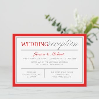 Modern Red & Gray Wedding Reception Invitations | Zazzle