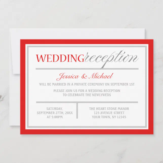 Modern Red & Gray Wedding Reception Invitations | Zazzle