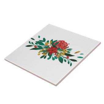 Modern Red Green & Gold Christmas Floral Ceramic Tile | Zazzle