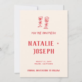 Modern Red Hand Drawn Retro Quirky Unique Wedding Save The Date | Zazzle