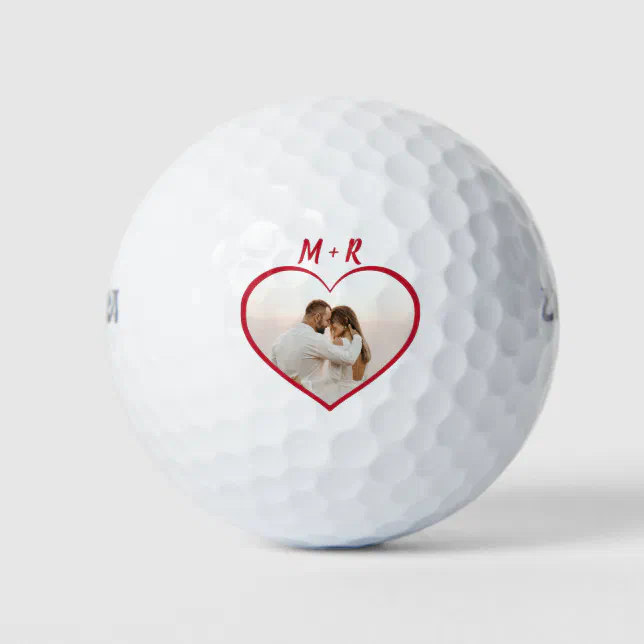 Modern Red Heart Golfer Valentine's Day Gift Photo Golf Balls | Zazzle
