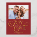 Modern Red Joyful Christmas Holiday Foil Photo | Zazzle