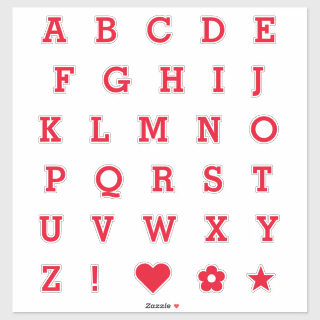 Modern Red Letters | Monogram Alphabet Stickers | Zazzle