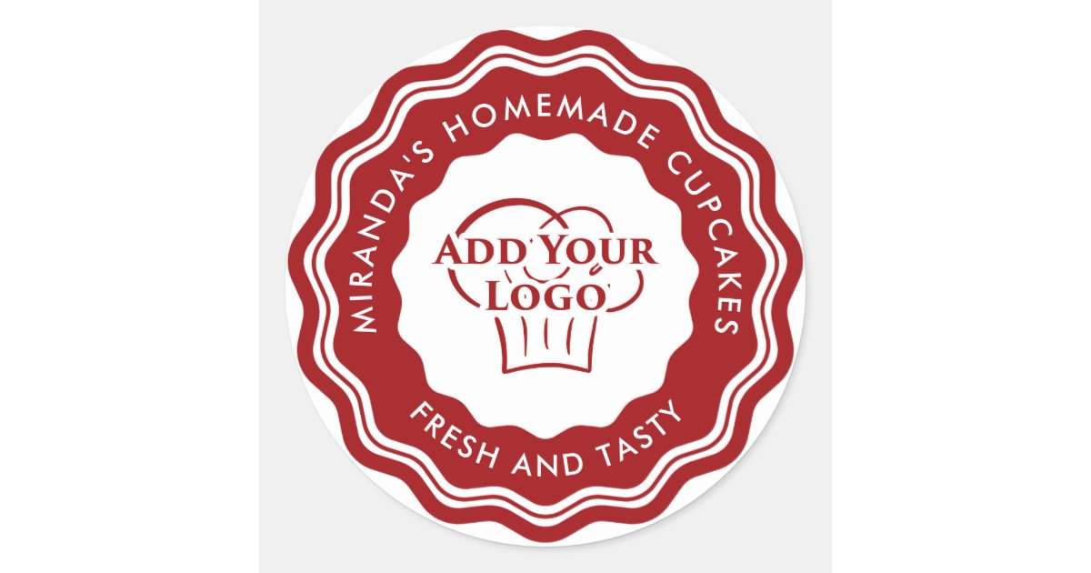 Modern Red Logo Homemade Cakes Bakery Classic Round Sticker | Zazzle