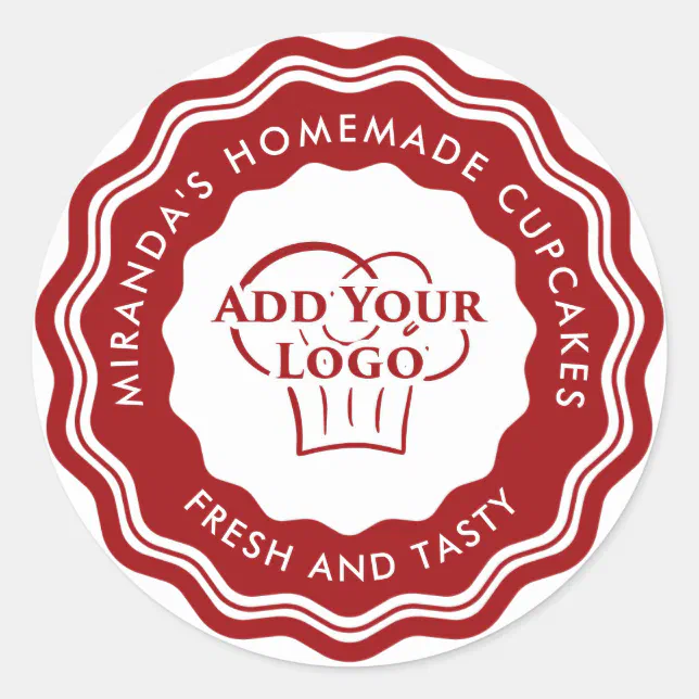 Modern Red Logo Homemade Cakes Bakery Classic Round Sticker | Zazzle