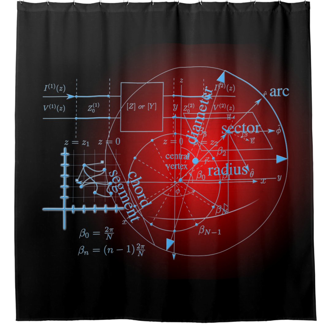 Modern Red Math Geometry Circle Equations on Black Shower Curtain | Zazzle