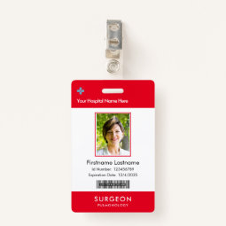 Modern Red Name Tag Badges with Logo and Barcode | Zazzle