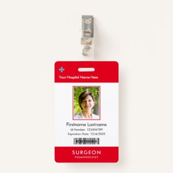 Modern Red Name Tag Badges with Logo and Barcode | Zazzle