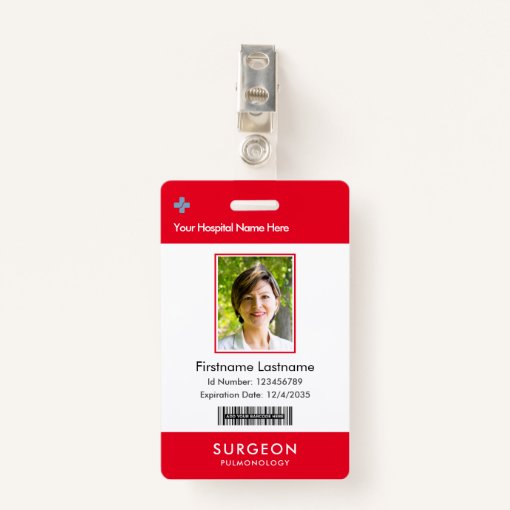 Modern Red Name Tag Badges with Logo and Barcode | Zazzle