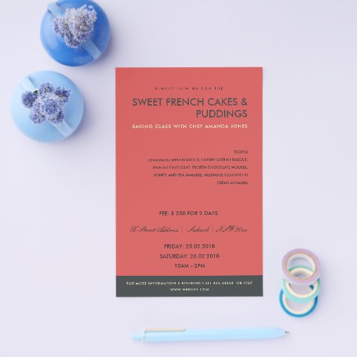 MODERN RED NAVY PHOTO TEMPLATE CLASSES WORKSHOP FLYER | Zazzle
