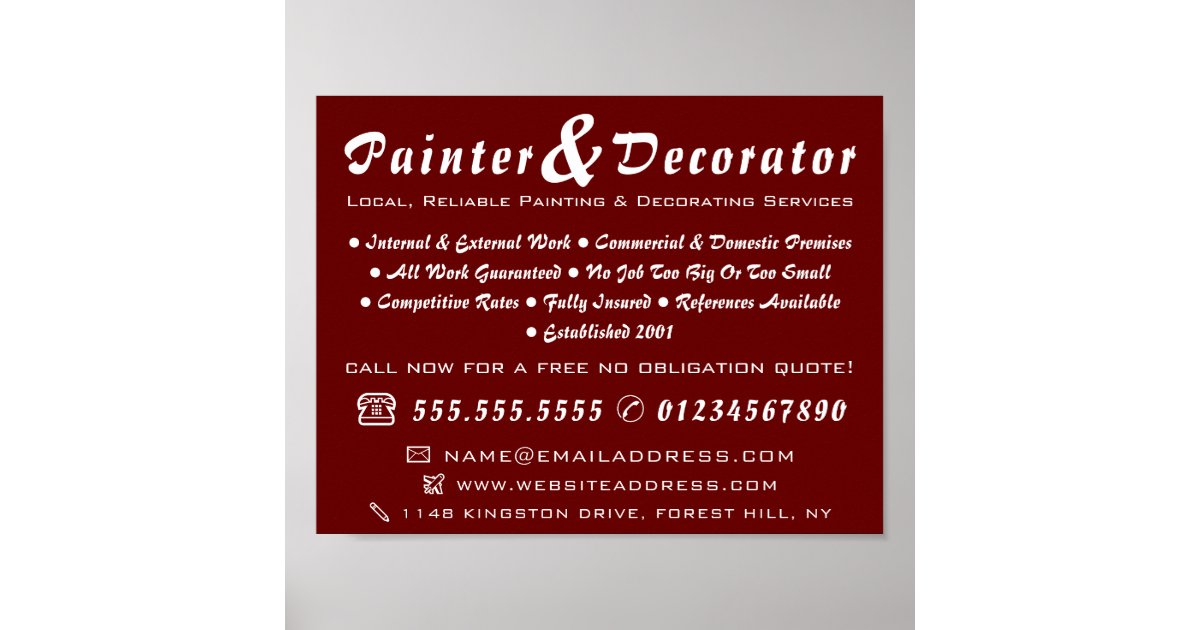 Modern Red Painter & Decorator Poster | Zazzle