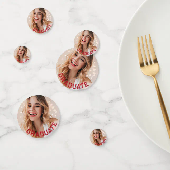 Modern Red Personalized Text Photo Graduation Confetti | Zazzle