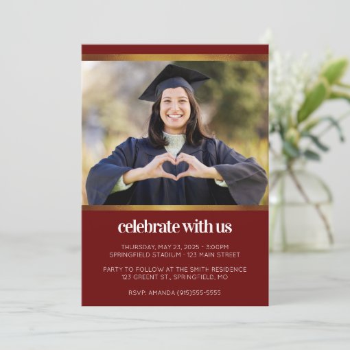 Modern Red Photo Graduation Invitation | Zazzle
