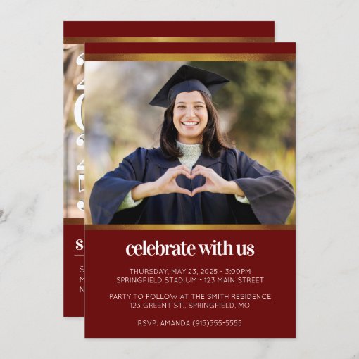 Modern Red Photo Graduation Invitation | Zazzle