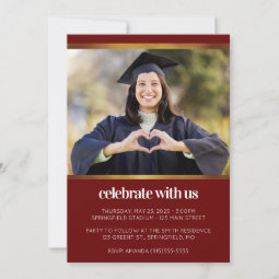 Modern Red Photo Graduation Invitation | Zazzle