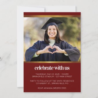 Modern Red Photo Graduation Invitation | Zazzle