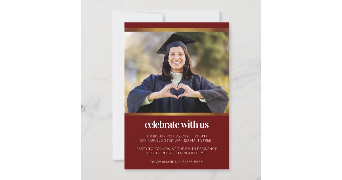 Modern Red Photo Graduation Invitation | Zazzle