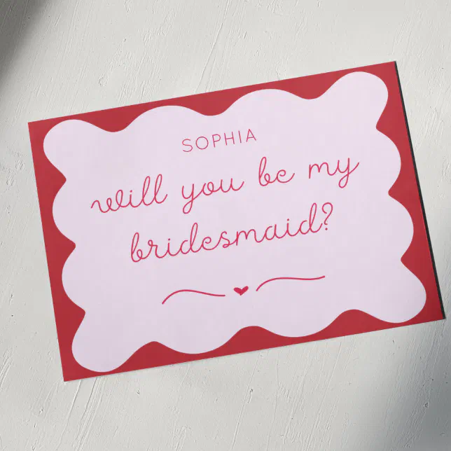 Modern Red & Pink Personalized Bridesmaid Proposal Note Card | Zazzle