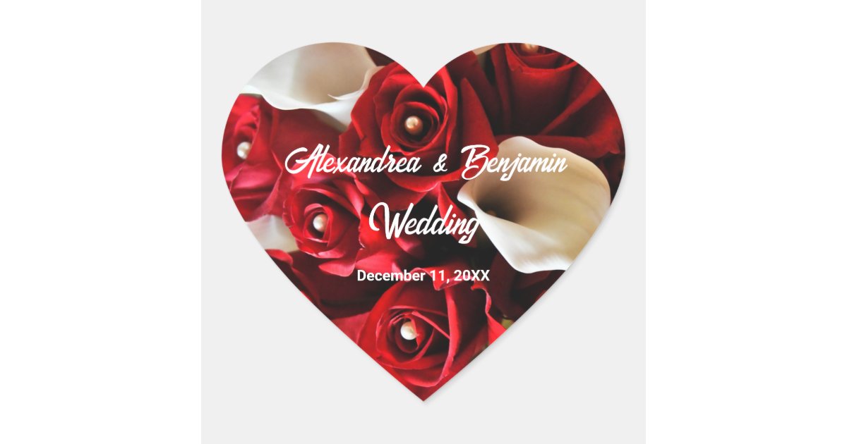 Modern Red Roses Floral Elegant Floral Wedding Heart Sticker | Zazzle