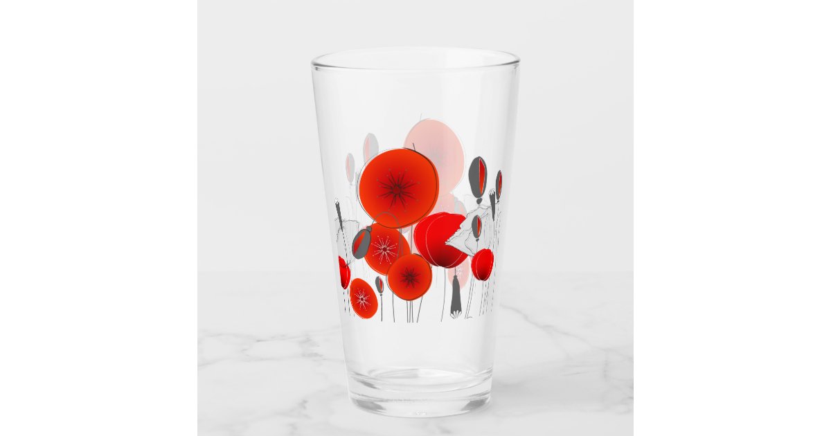 Modern Red Round Poppies Glass | Zazzle
