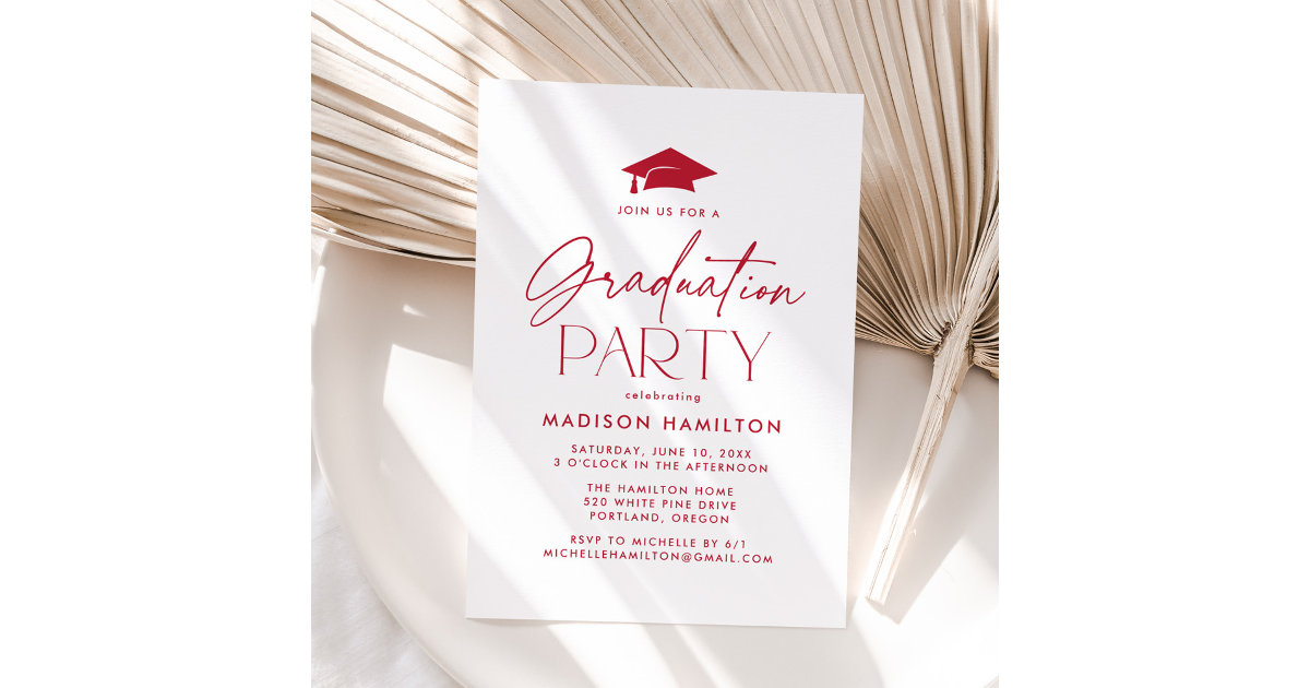 Modern Red Script Graduation Party Invitation | Zazzle