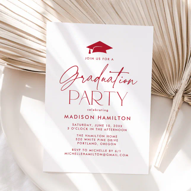 Modern Red Script Graduation Party Invitation | Zazzle