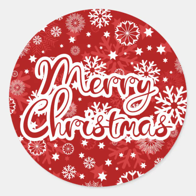 Modern Red Snowflake Merry Christmas Sticker | Zazzle