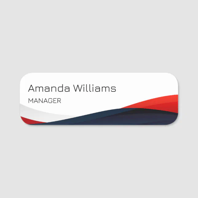 Modern Red Swirl Employee Name Tag | Zazzle