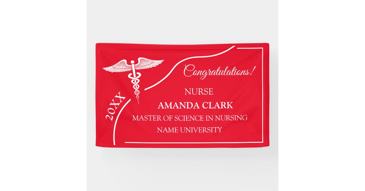 Modern Red & White Caduceus Nurse Graduation Banner | Zazzle