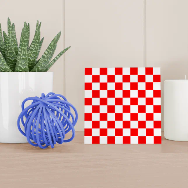 Modern Red White Croatian Checkerboard Pattern Ceramic Tile | Zazzle