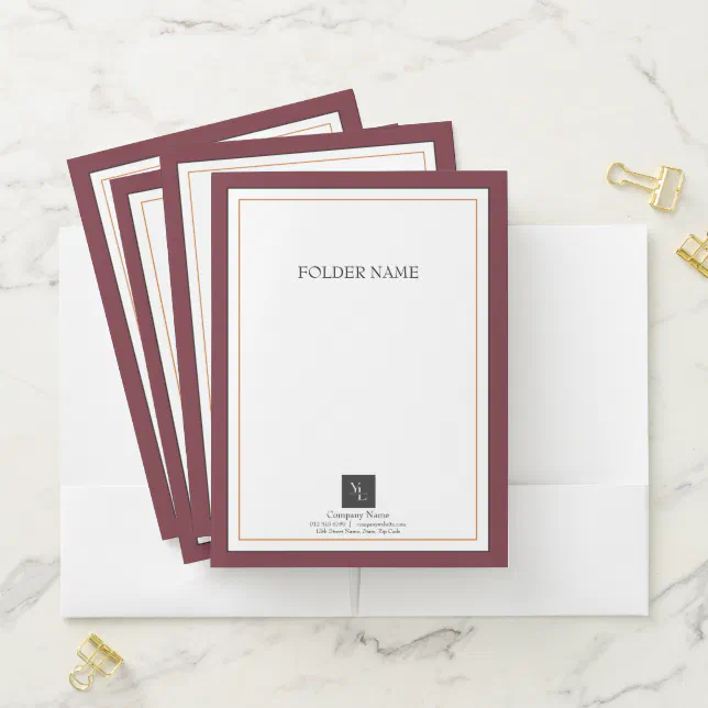 Modern Red White Gold with Business Logo Pocket Folder | Zazzle