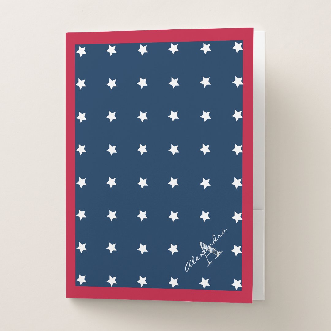 Modern Red White Navy Blue Stars Pattern Monogram Pocket Folder | Zazzle