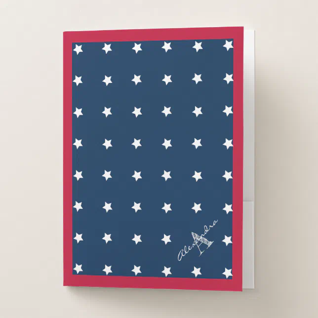 Modern Red White Navy Blue Stars Pattern Monogram Pocket Folder | Zazzle