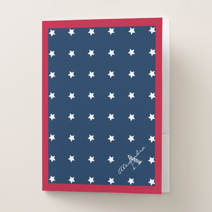 Modern Red White Navy Blue Stars Pattern Monogram Pocket Folder | Zazzle