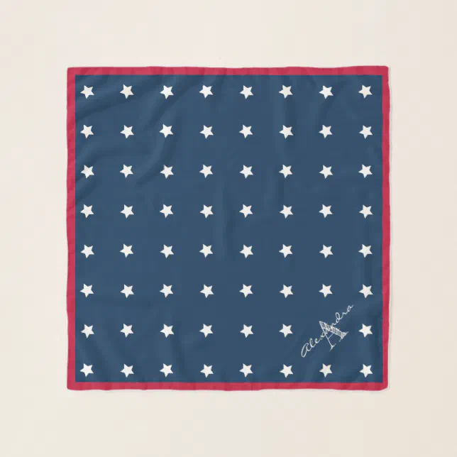 Modern Red White Navy Blue Stars Pattern Monogram Scarf | Zazzle