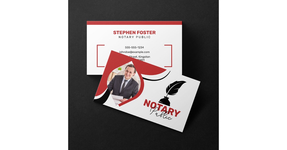 Modern Red & white Notary Public & Loan Signing Business Card | Zazzle