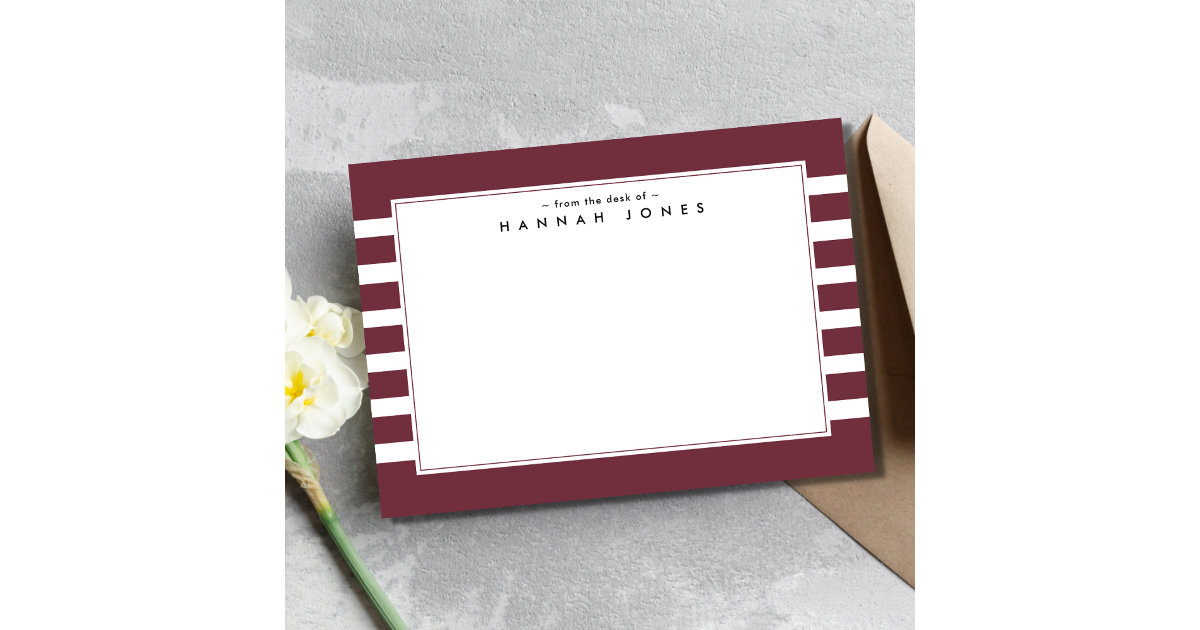 Modern Red White Striped Border Note Card | Zazzle