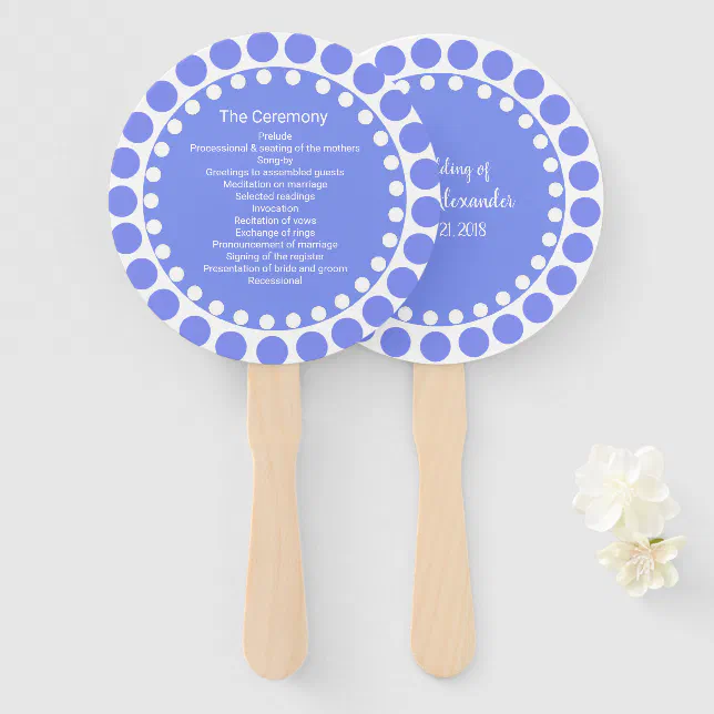 Modern Regency Blue Dots Wedding Program Fan | Zazzle