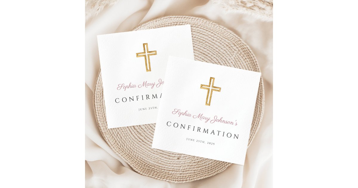 Modern Religious Cross Girl Confirmation Napkins | Zazzle