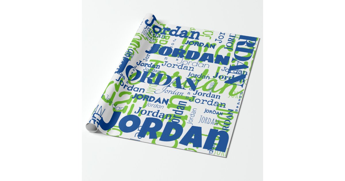 Modern Repeating Name Blue Green Font Pattern Wrapping Paper | Zazzle