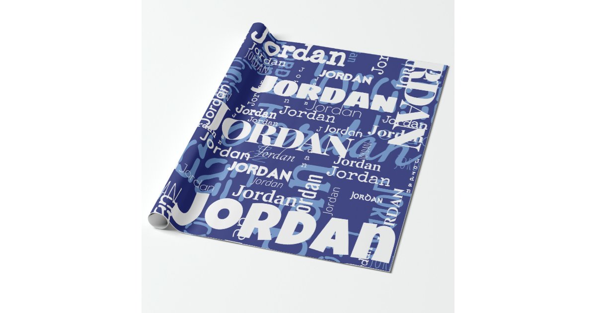 Modern Repeating Name Blue White Font Pattern Wrapping Paper | Zazzle