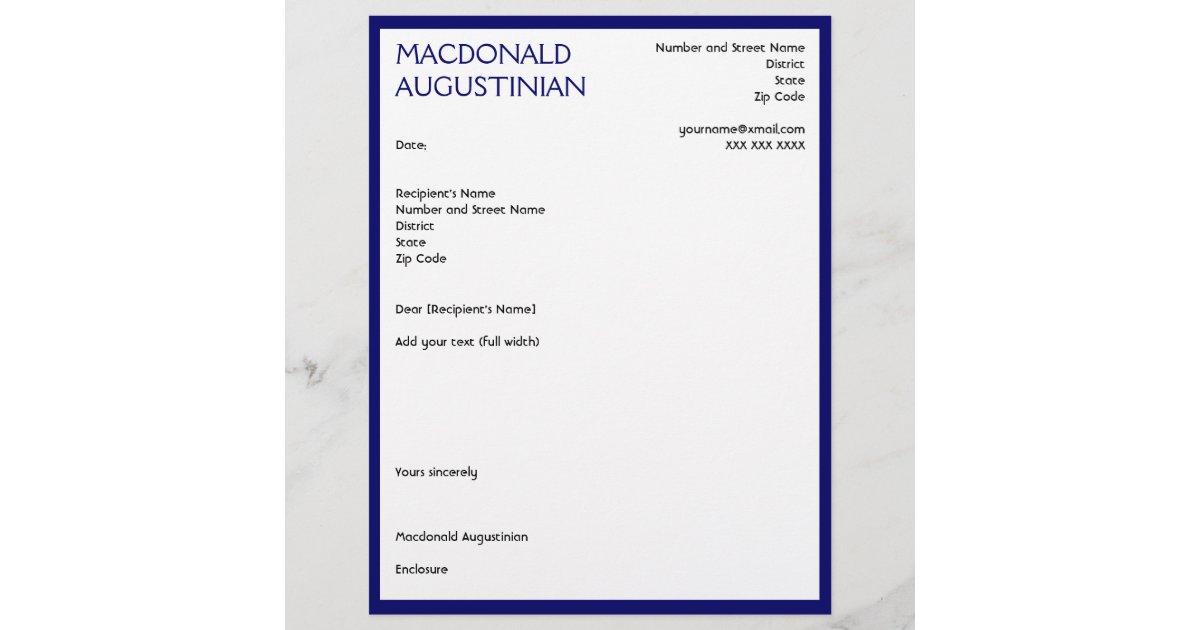 Modern RESUME COVER LETTER Customizable BLUE Letterhead | Zazzle