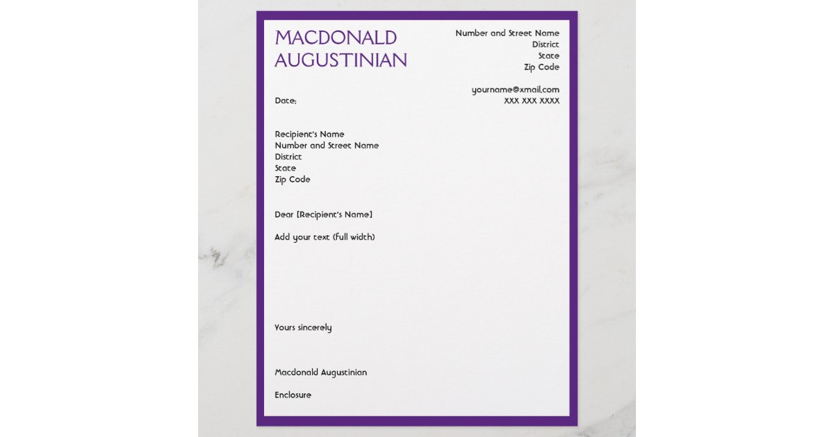 Modern RESUME COVER LETTER Customizable PURPLE Letterhead | Zazzle
